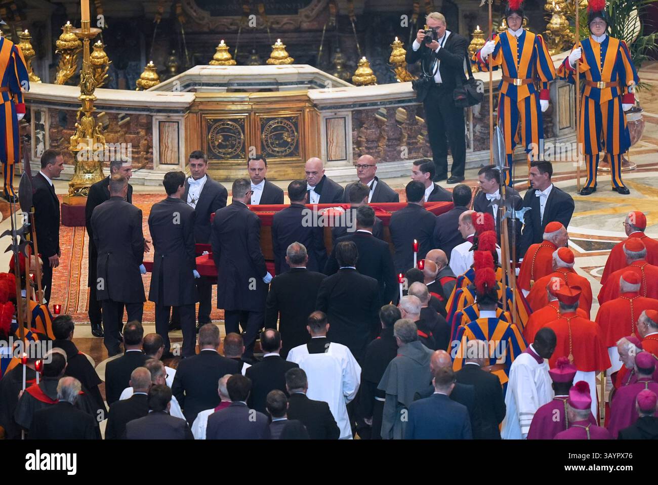 Arrival of the coffin of Pope Francis I at St. Peter's Basilica, April 23, 2025, in Vatican City ...