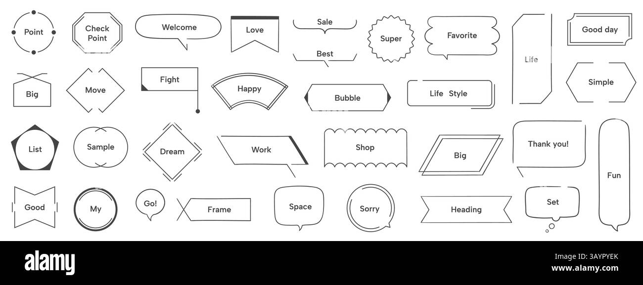 Japanese title frame. Line text ballon shapes, simple frames design ...