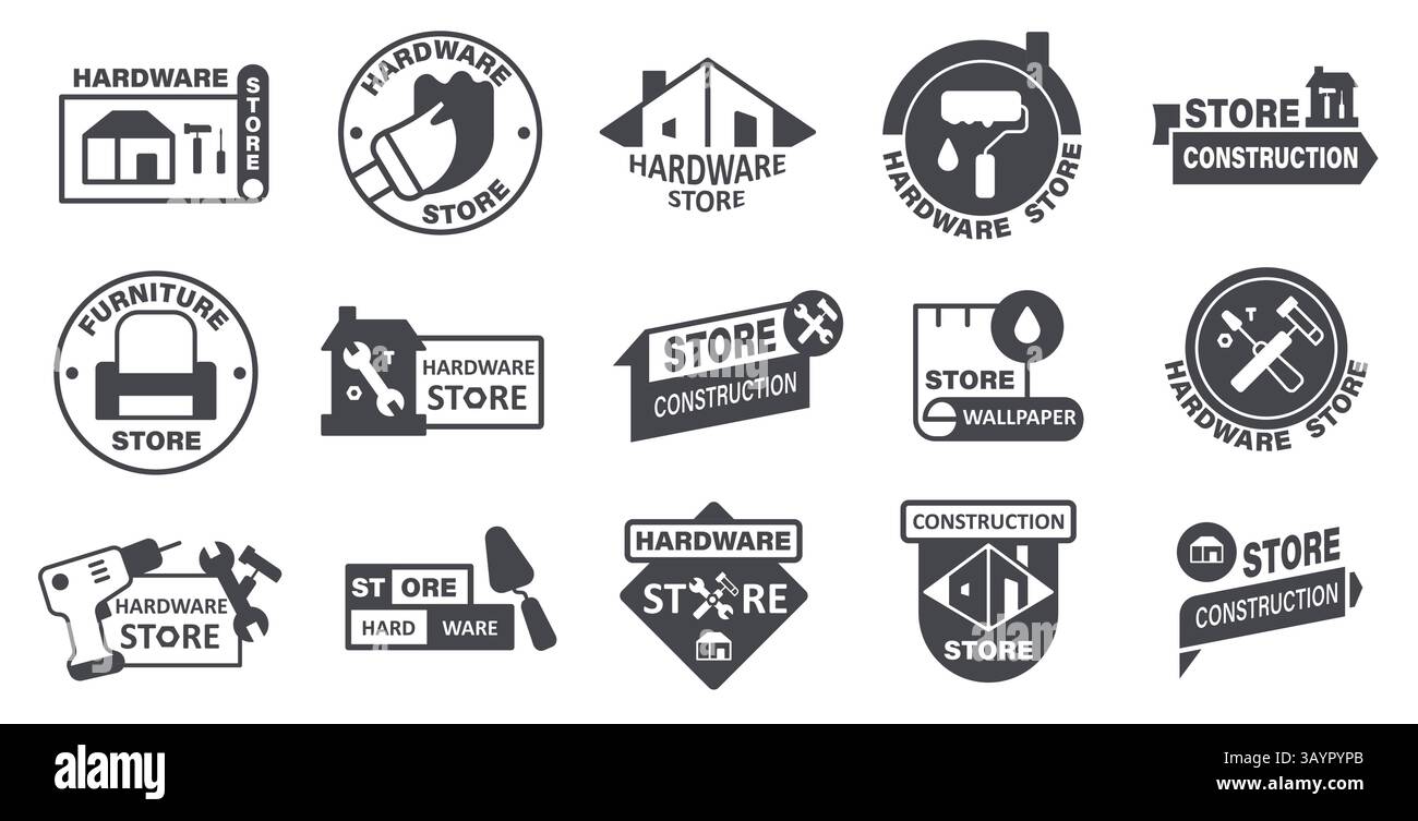 Building tool logo. Home repair hardware store, DIY instruments and ...