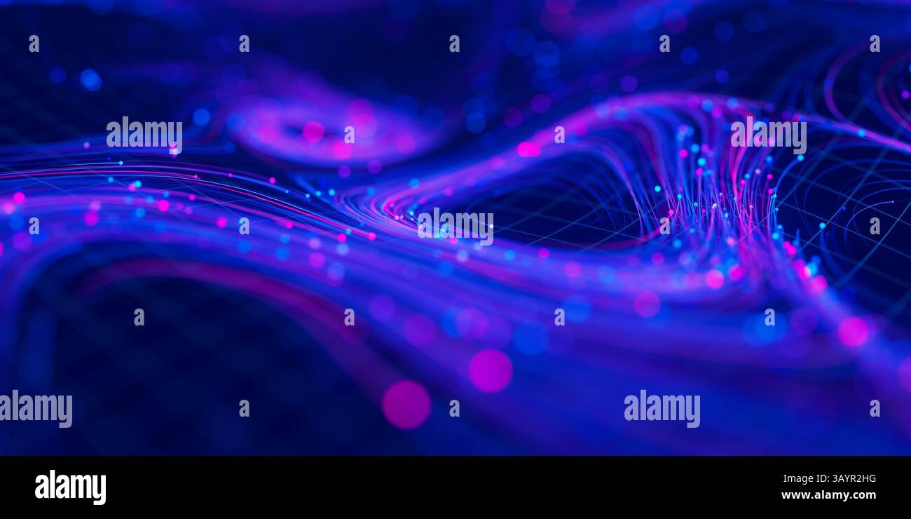 Closeup of Big data swirl patterns in futuristic cyberspace. Whirl flow of data in quantum ...
