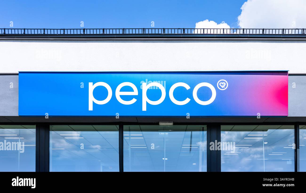 Steszew, Poland - April 22, 2025: Pepco logo on a store - Pepco is a ...