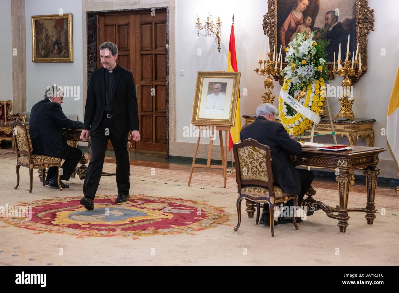 Madrid, Spain. 23rd Apr, 2025. People sign the book of condolences at ...