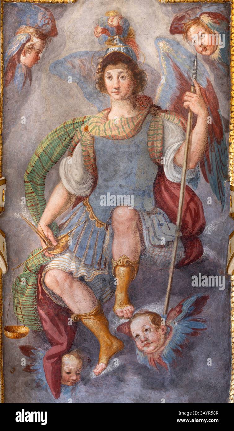 PISTOIA, ITALY - MARCH 16, 2025: The Fresco of Archangel Michael in ...