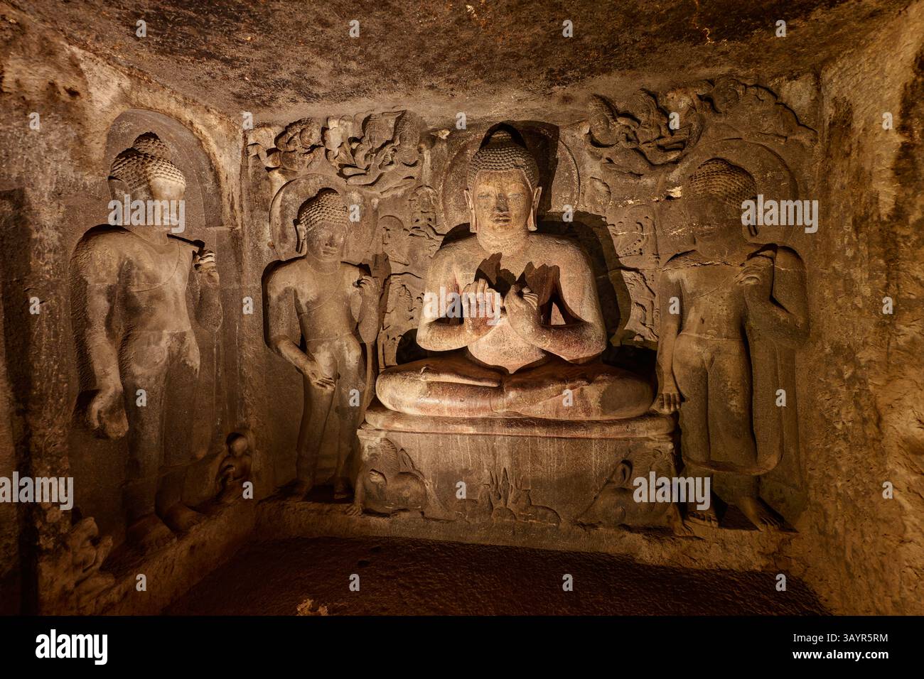 Ajanta caves, interior shot of cave 6, Aurangabad, India, Asia Stock ...
