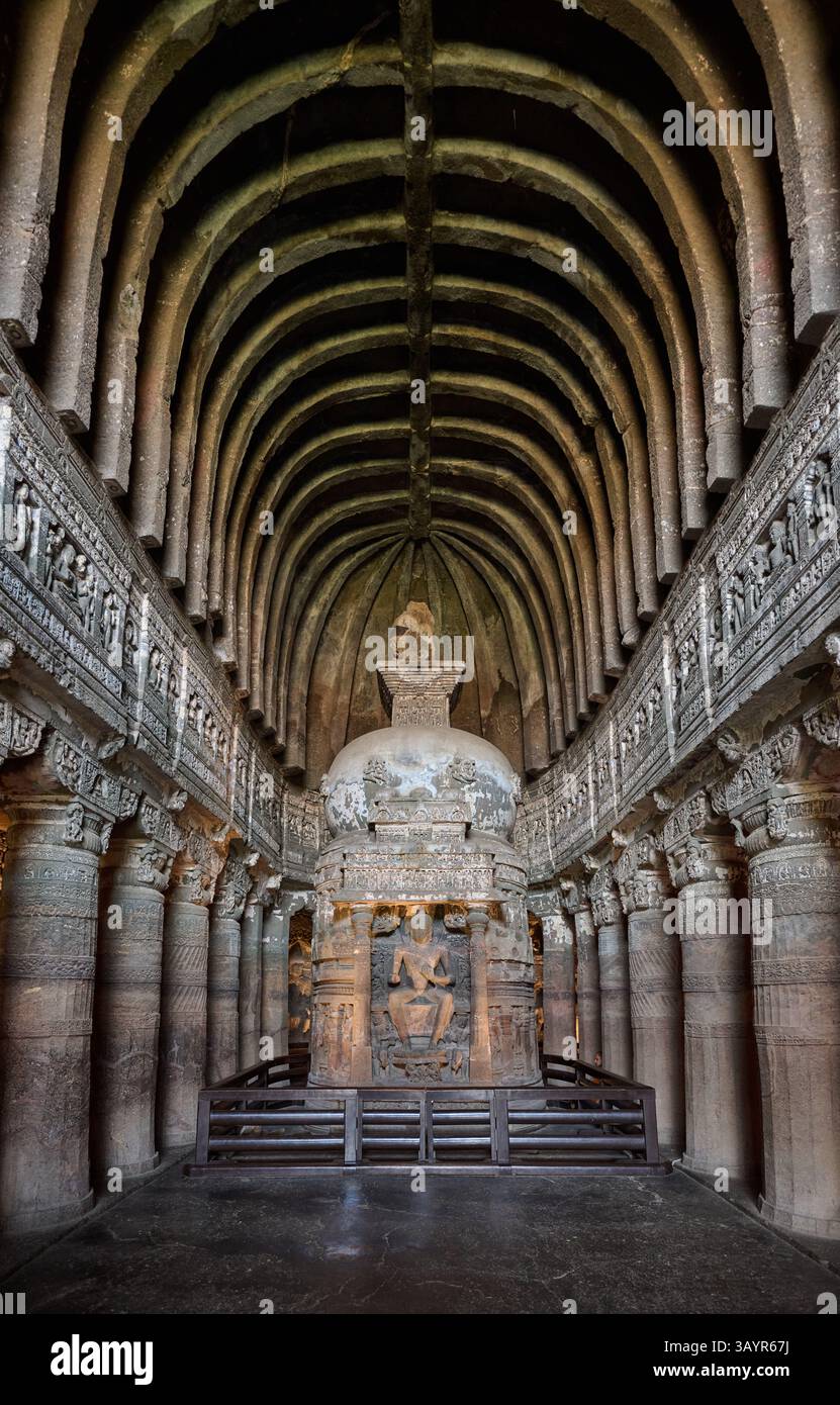 Ajanta caves, interior shot of Cave No. 26, Aurangabad, India, Asia ...