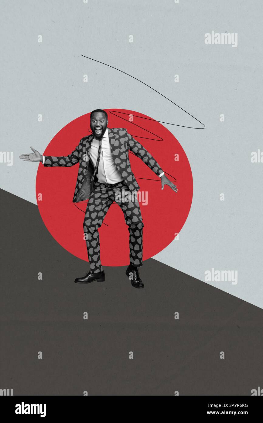 Pop image collage of person dancing on grey color background with ...