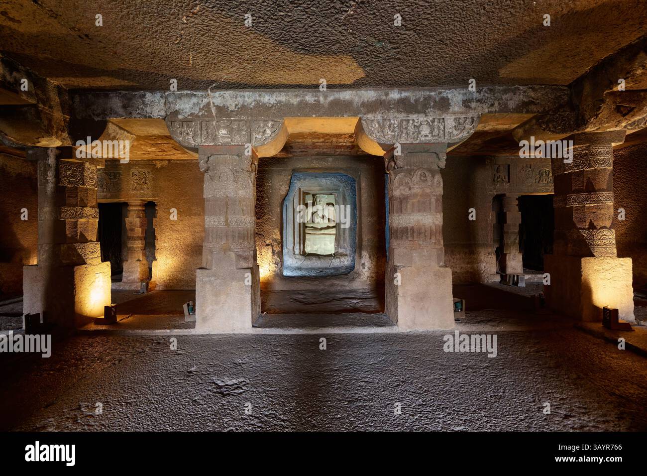 Ajanta caves, interior shot of cave 21, Aurangabad, India, Asia Stock ...