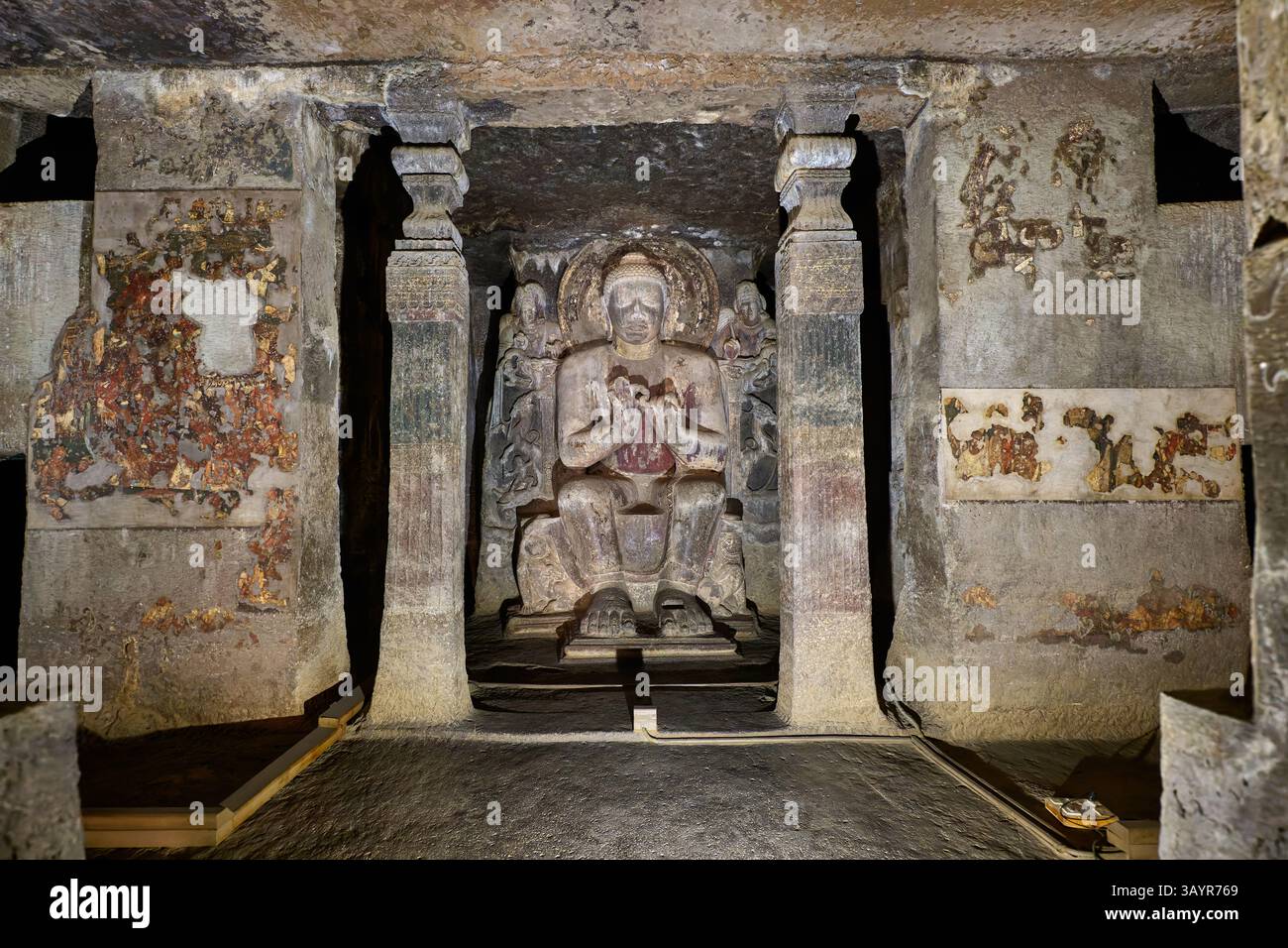 Ajanta caves, interior shot of cave 16, Aurangabad, India, Asia Stock ...