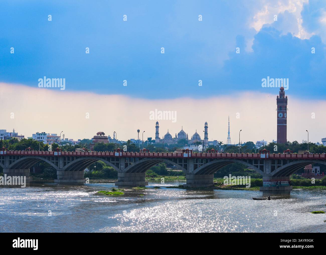 The Red Bridge on Gomti River of Lucknow city (Aerial view Stock Photo ...