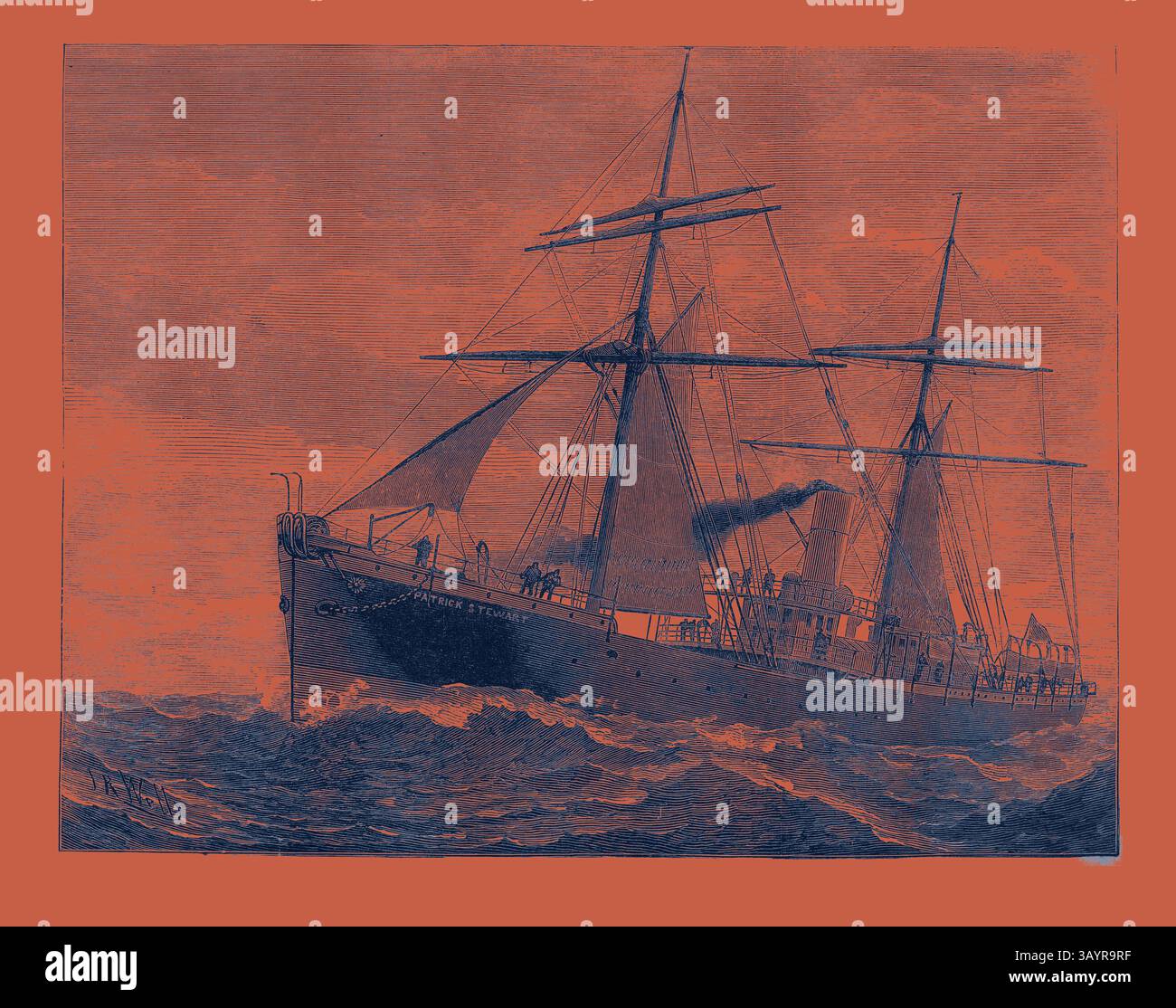 A vintage ship navigates through turbulent waters, featuring billowing ...