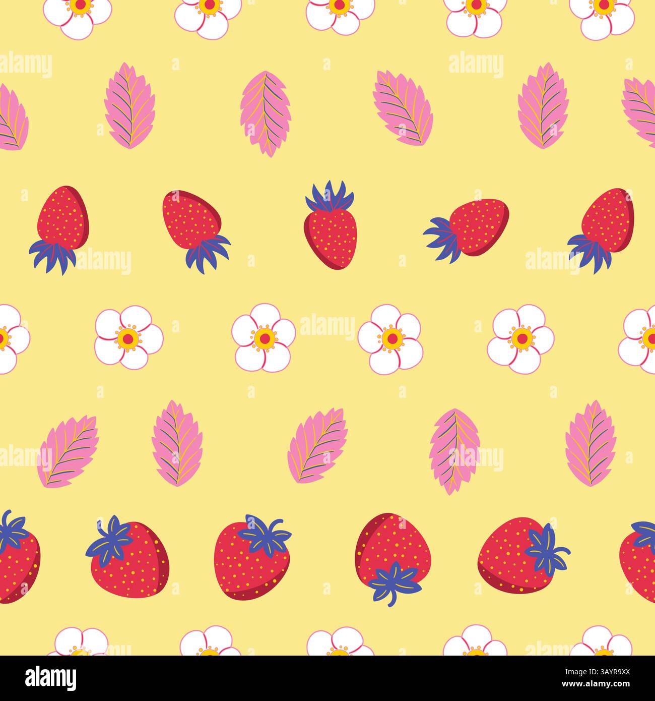 Strawberry repeating pattern on yellow background Stock Vector Image & Art - Alamy