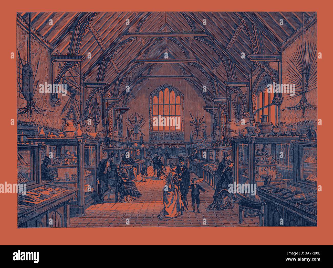 A bustling Victorian museum interior filled with visitors exploring ...