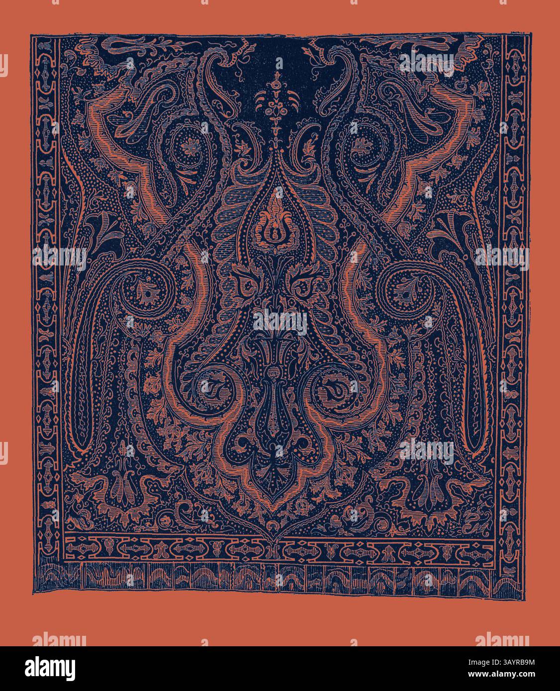An intricate textile design featuring elaborate paisley patterns and ...