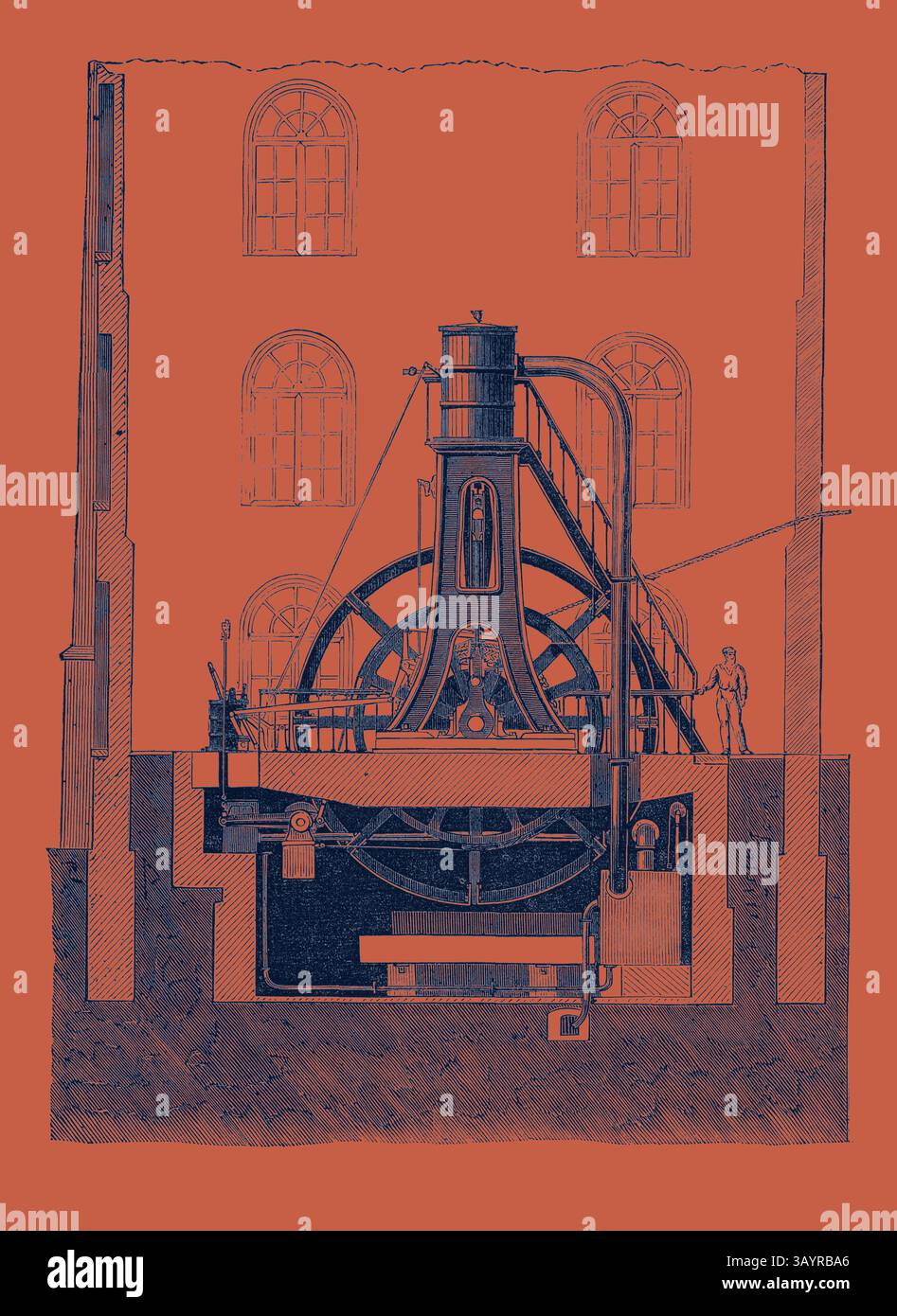 A detailed cross-section illustration of a vintage steam engine ...