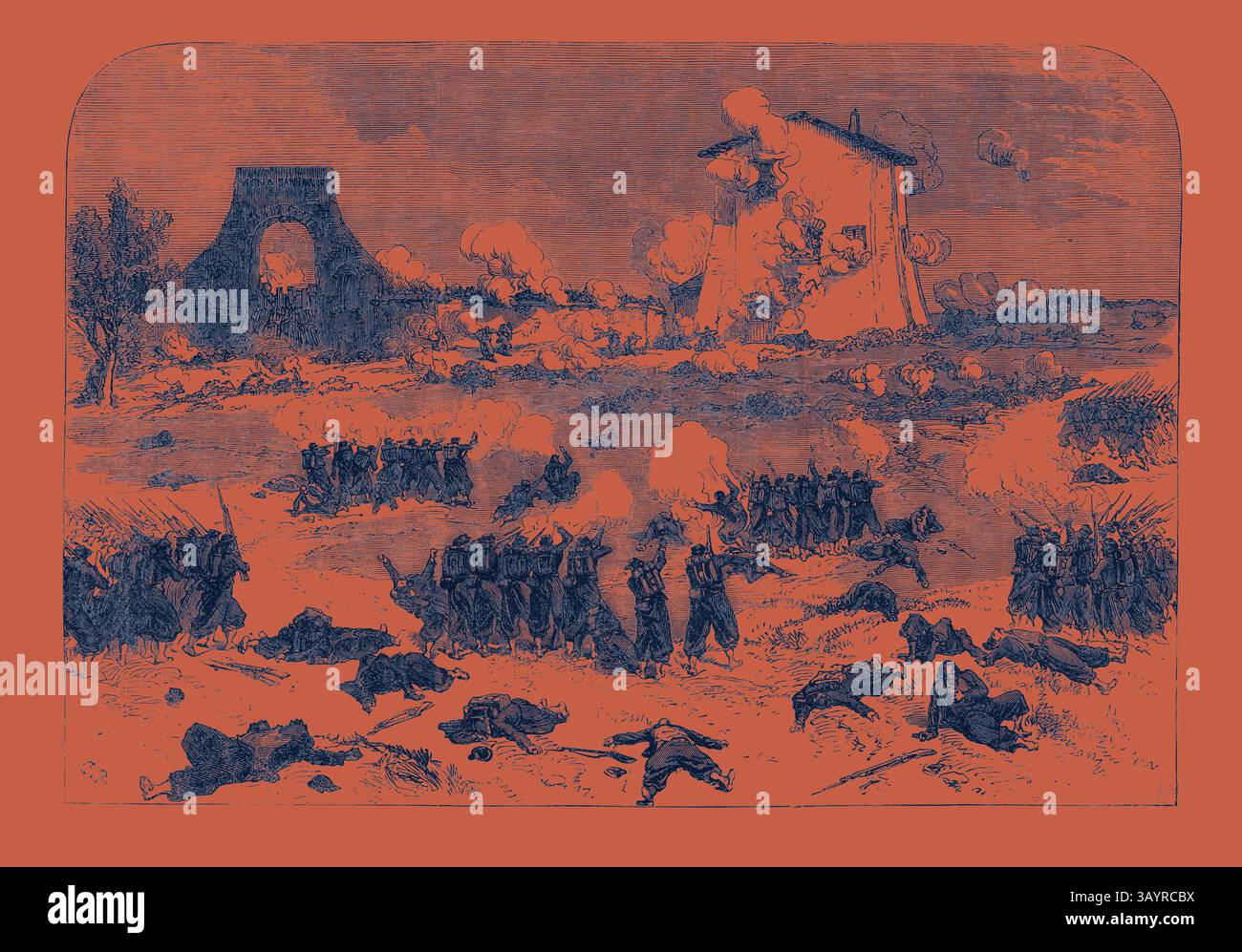 A chaotic battle scene unfolds, with soldiers engaged in combat amidst ...