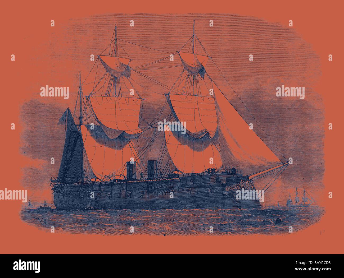An elegantly crafted ship with billowing sails navigates through the ...