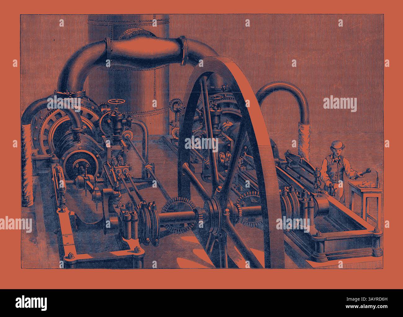 An intricately detailed mechanical setup featuring large gears and ...