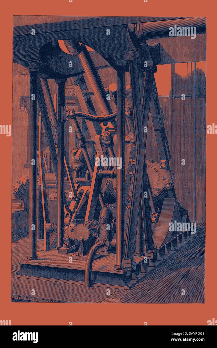 A highly detailed illustration of a vintage steam engine, showcasing ...