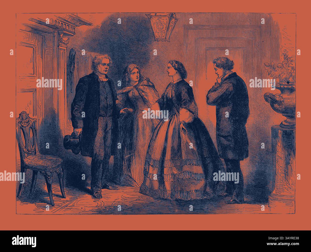 A formal gathering featuring a group of elegantly dressed individuals ...