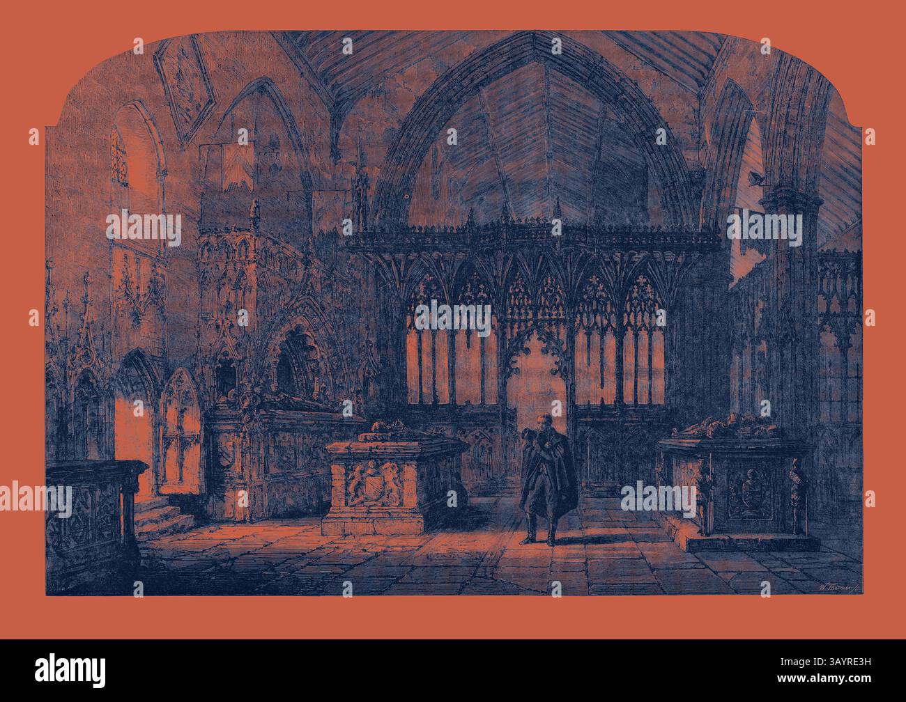 A solitary figure stands amidst ornate, gothic architecture, surrounded ...