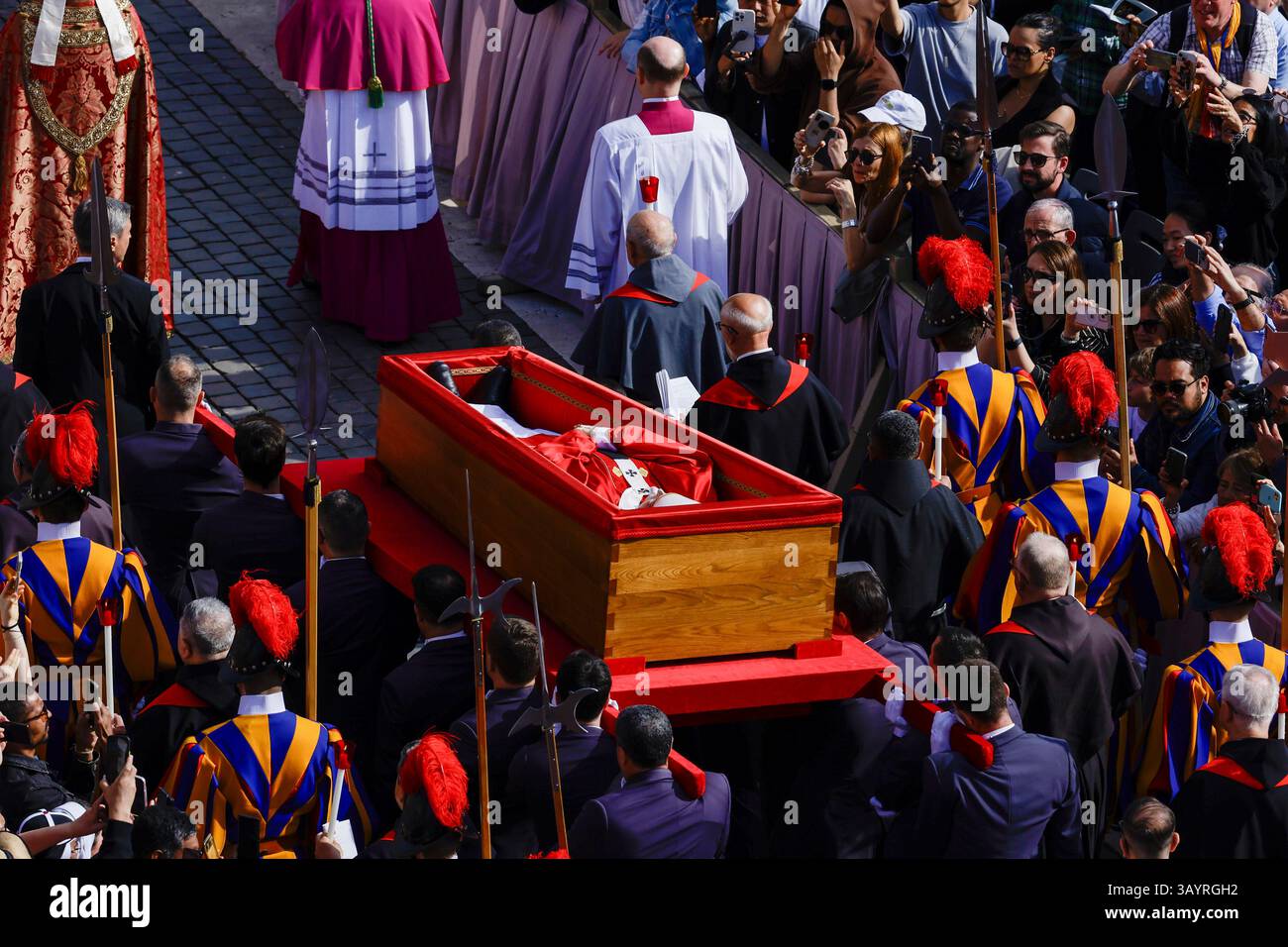 Pope Francis' body is carried in a coffin into Saint Peter's Basilica ...
