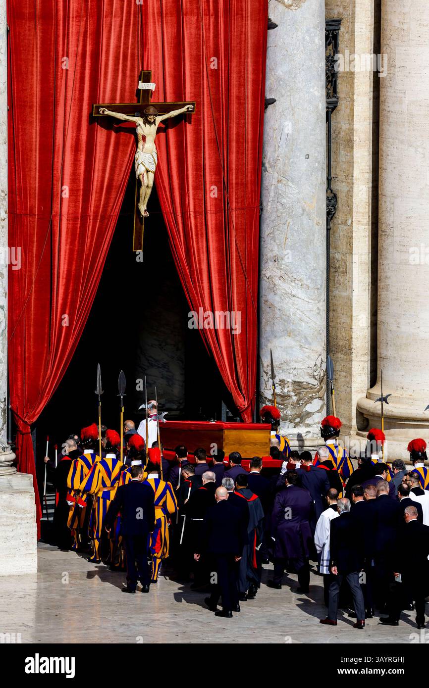Pope Francis' body is carried in a coffin into Saint Peter's Basilica ...