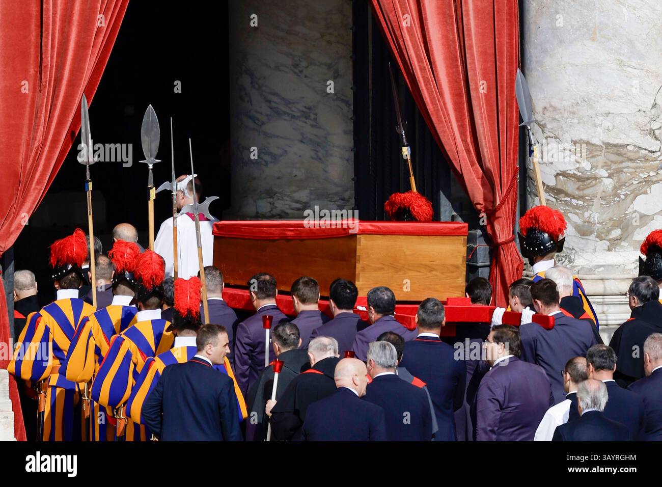Pope Francis' body is carried in a coffin into Saint Peter's Basilica ...
