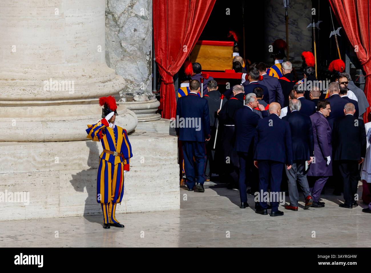 Pope Francis' body is carried in a coffin into Saint Peter's Basilica ...
