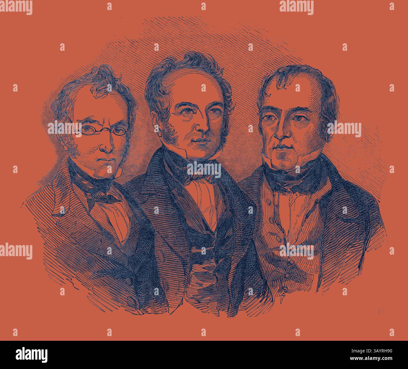 Three distinguished gentlemen are portrayed, each with unique attire ...