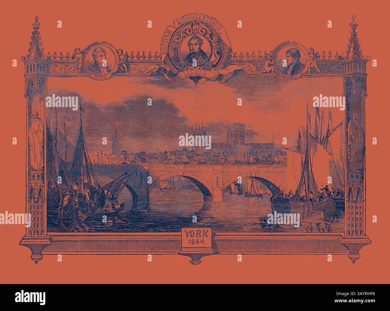 A historic view of York in 1844, featuring a bustling scene with boats ...