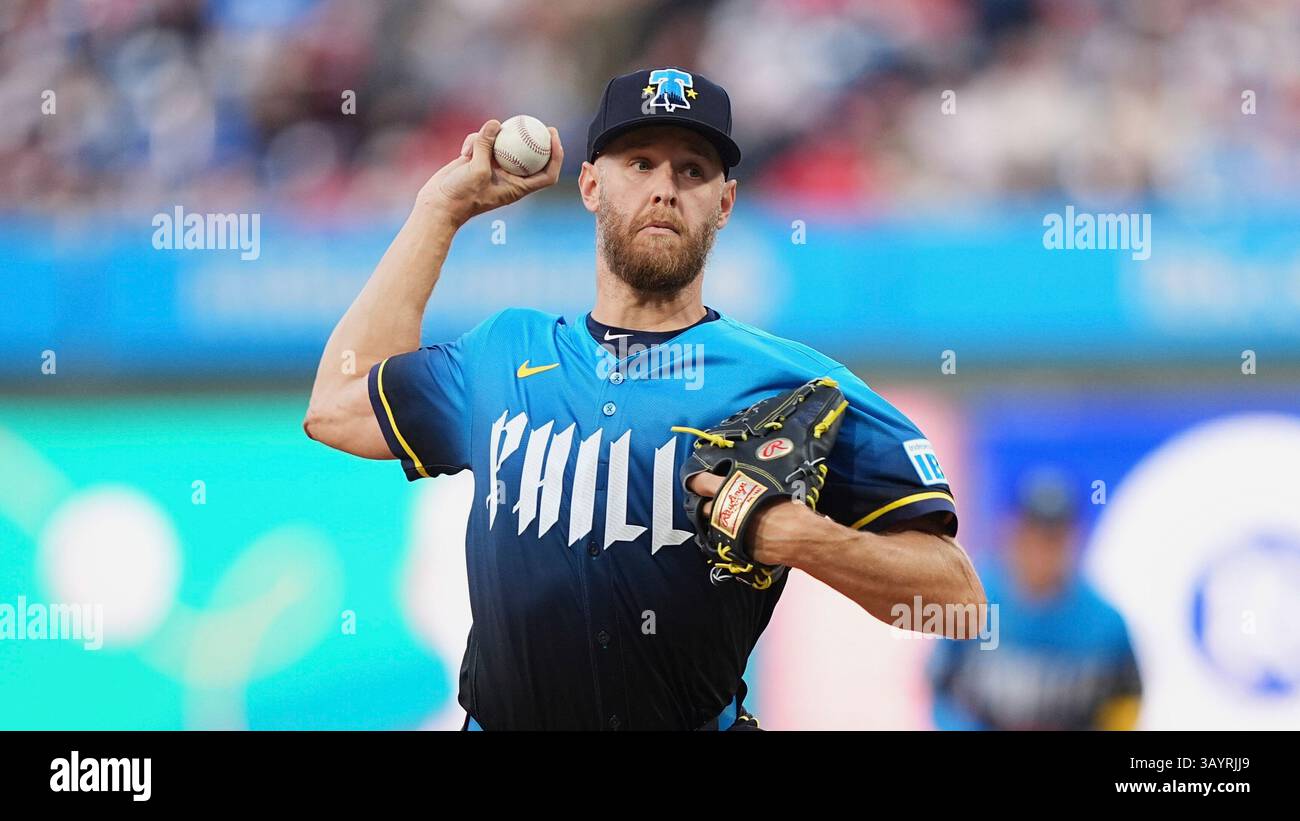 Philadelphia Phillies pitcher Zack Wheeler in action during a baseball ...