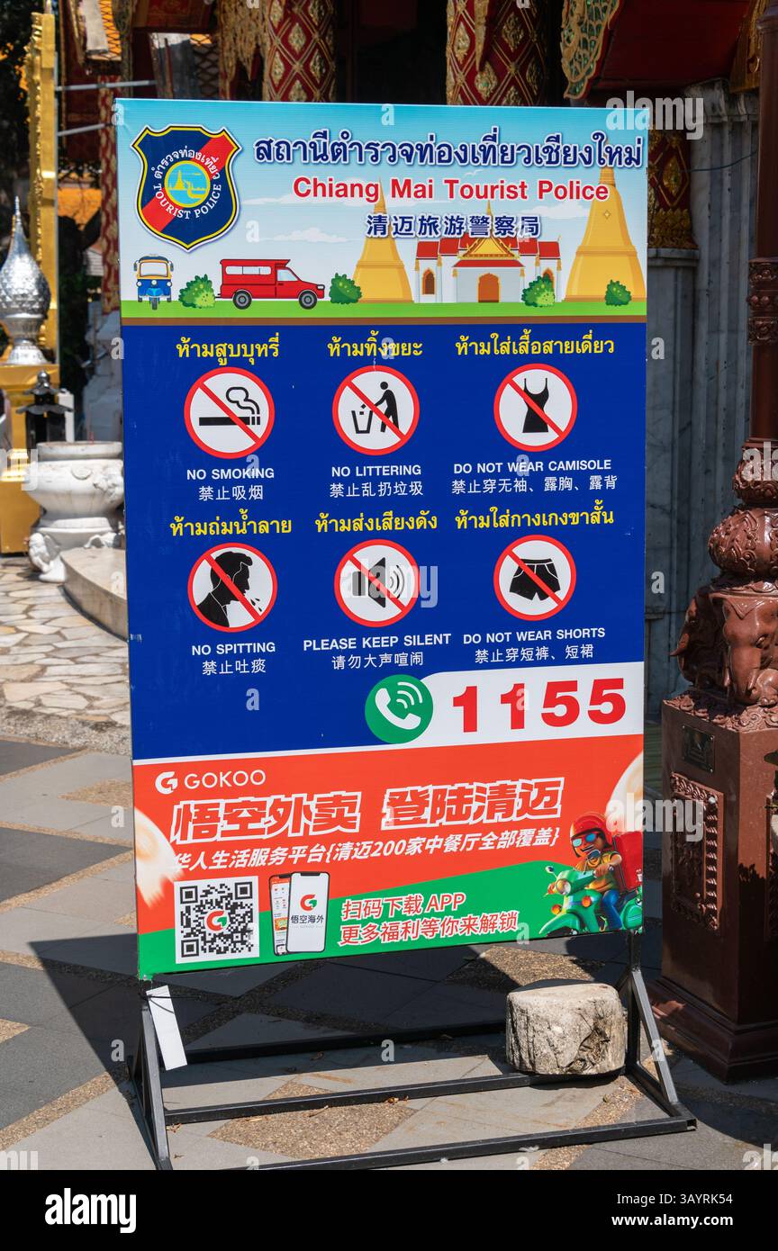 A tourist warning notice board by Chiang Mai Tourist Police at the main ...