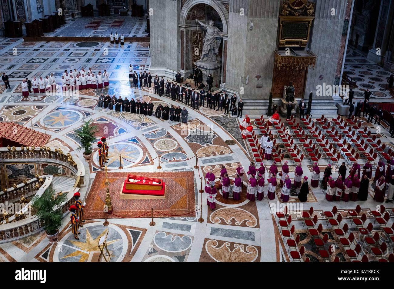 Arrival of the coffin of Pope Francis I at St. Peter's Basilica, April 23, 2025, in Vatican City ...