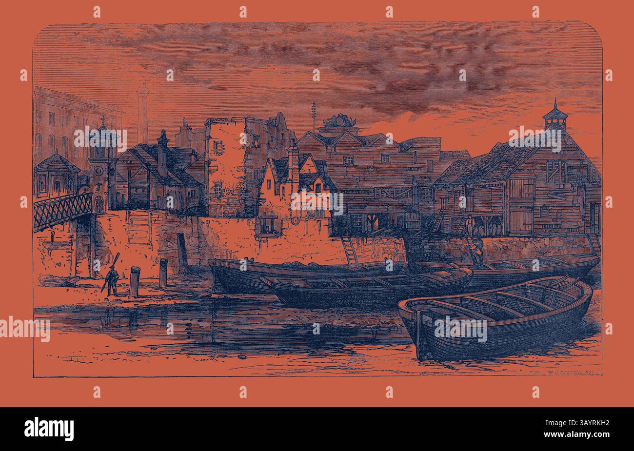 A historic riverside scene features quaint buildings nestled along the ...