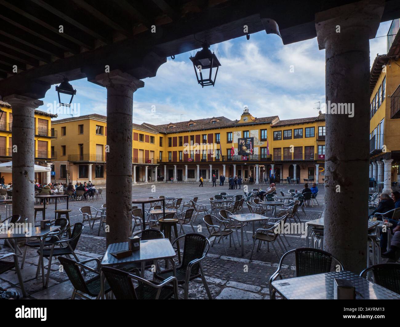 Restaurants in the Plaza Mayor of Tordesillas with its columns and ...