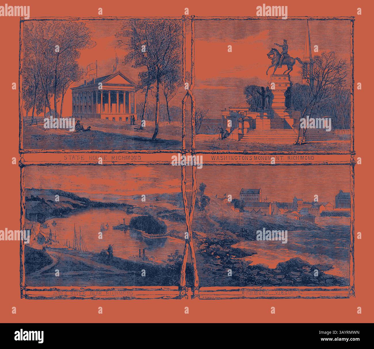 A historical collage featuring notable sites in Richmond, including the ...