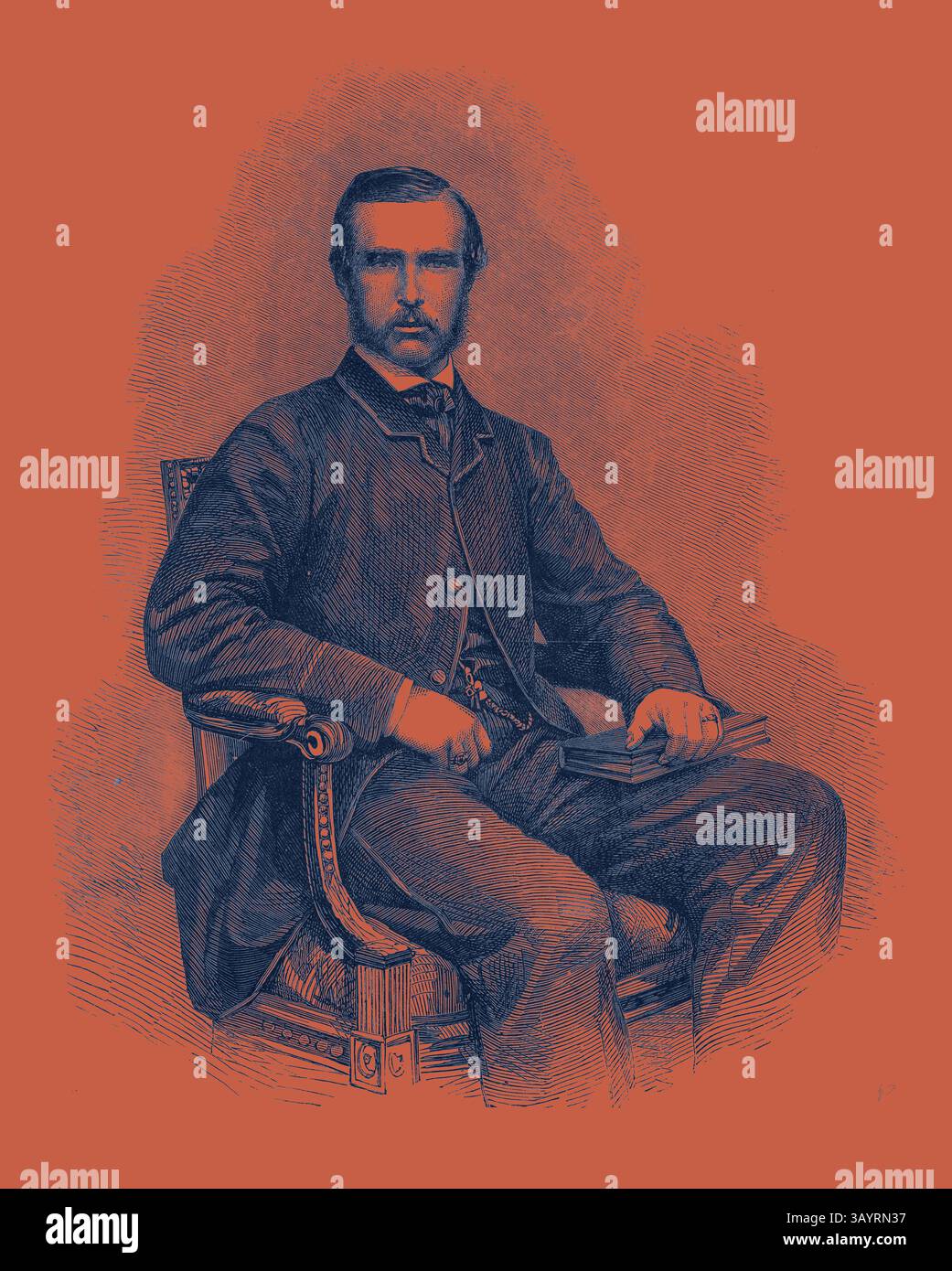 A well-dressed man sits confidently in an ornate chair, holding a book ...