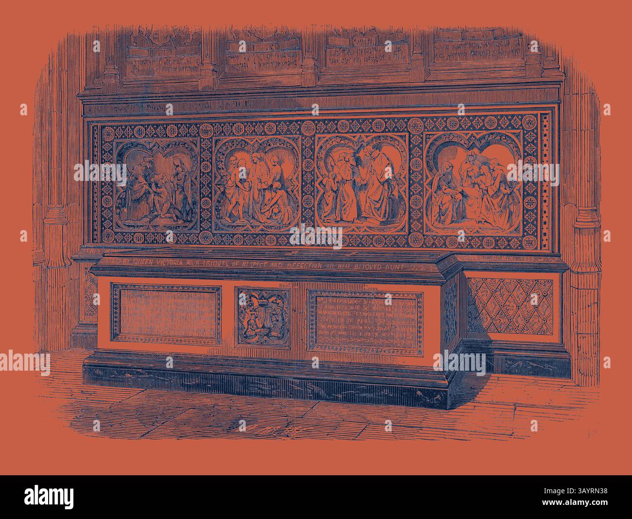 An intricately detailed altar features carved panels depicting various ...