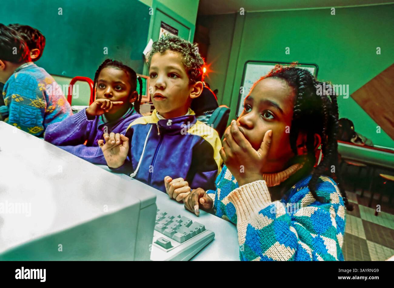PARIS, France, - Group People, Minority Children in Grammar School ...