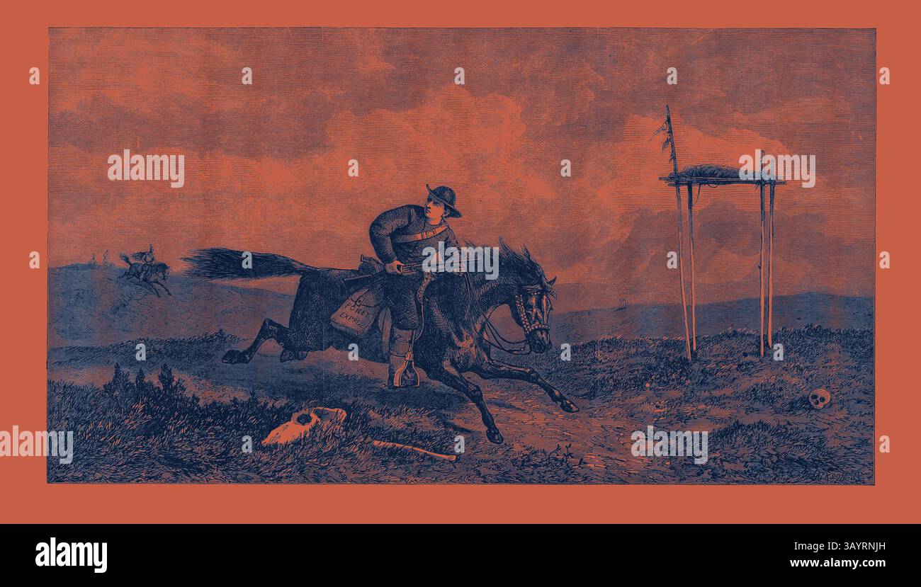 A rider on horseback races across a rugged landscape, embodying ...