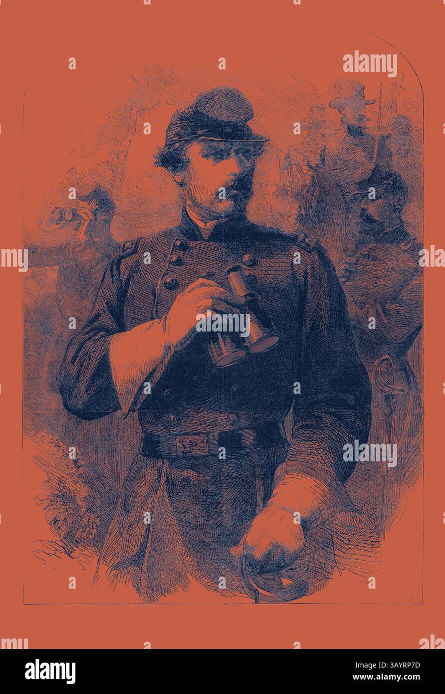 A confident soldier stands prominently, holding a pair of binoculars ...