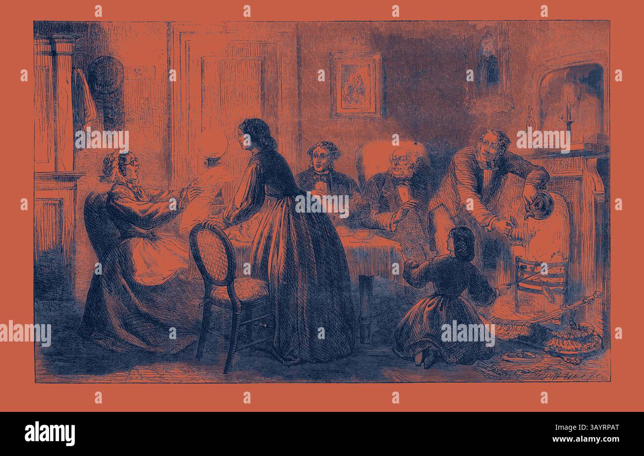 A group of people gathers in a cozy interior, engaging in conversation ...