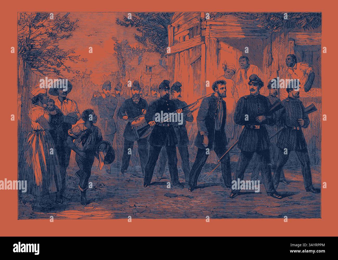 A historical scene depicting a group of law enforcement officers in ...