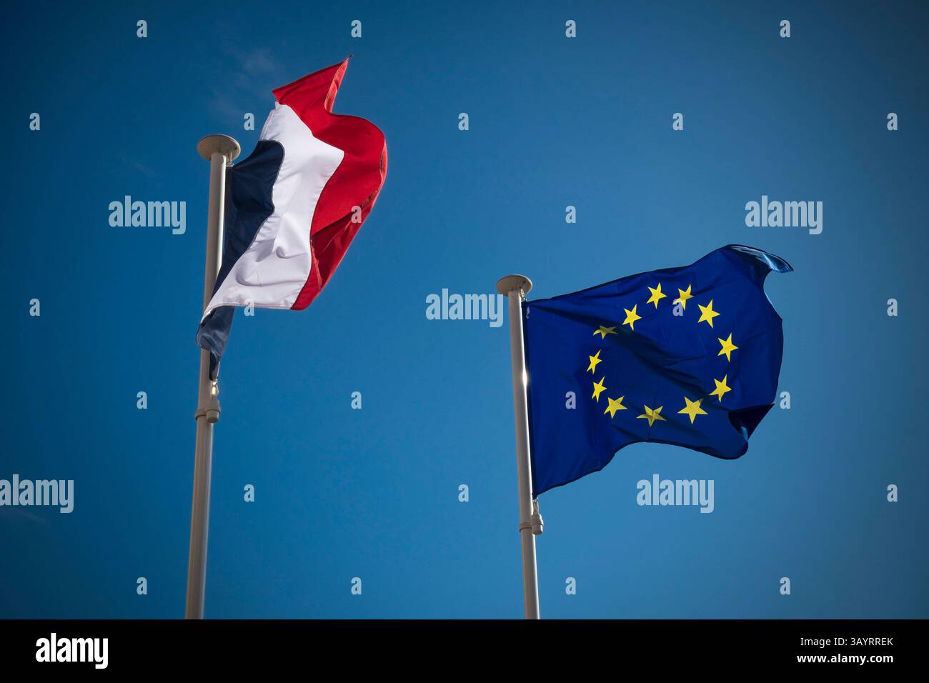 Flags of France and the European Union fly together Stock Photo - Alamy