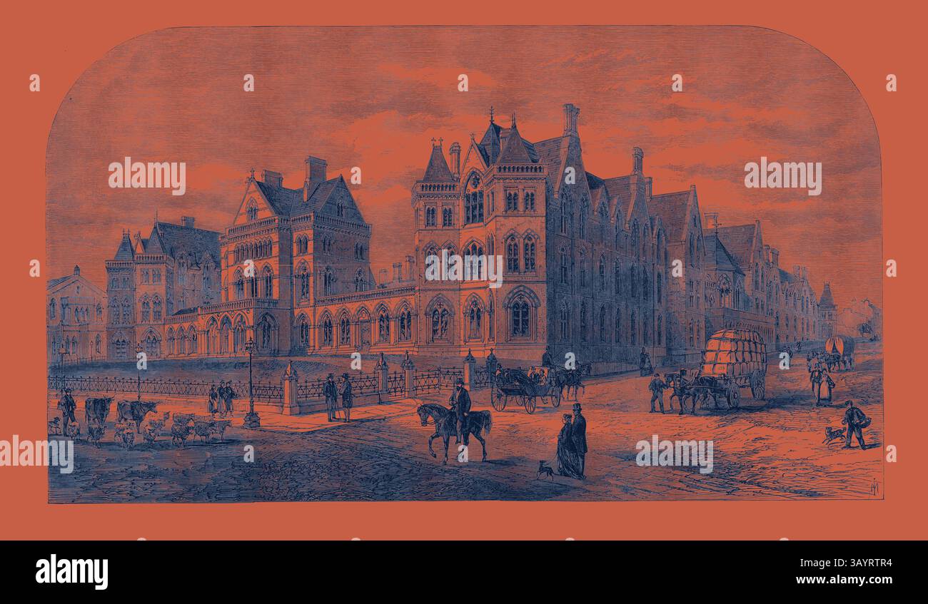 A bustling street scene featuring ornate, historic buildings with ...