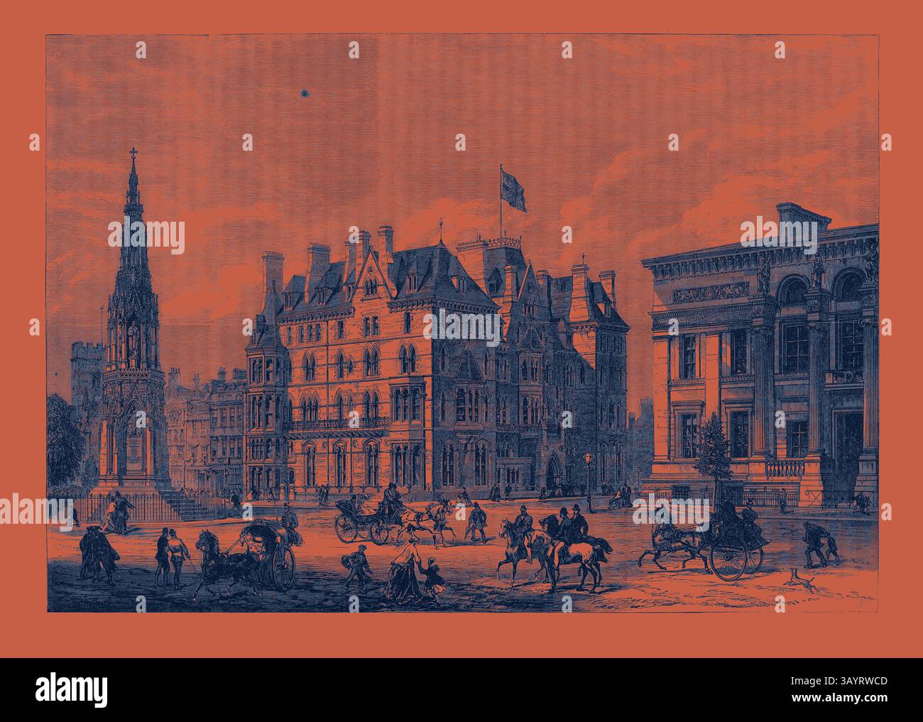 A bustling urban scene features intricately detailed architecture ...