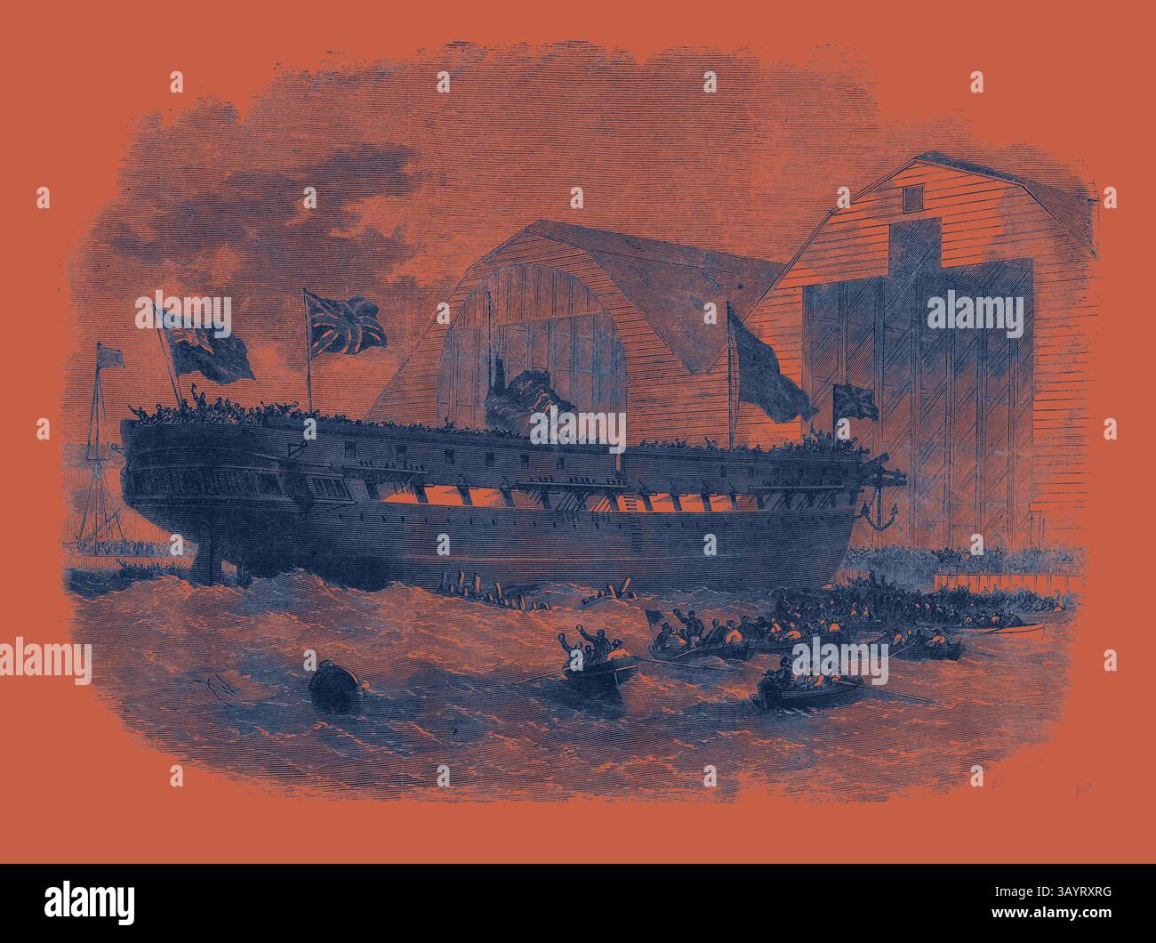 A large ship is anchored in a bustling harbor, surrounded by smaller ...