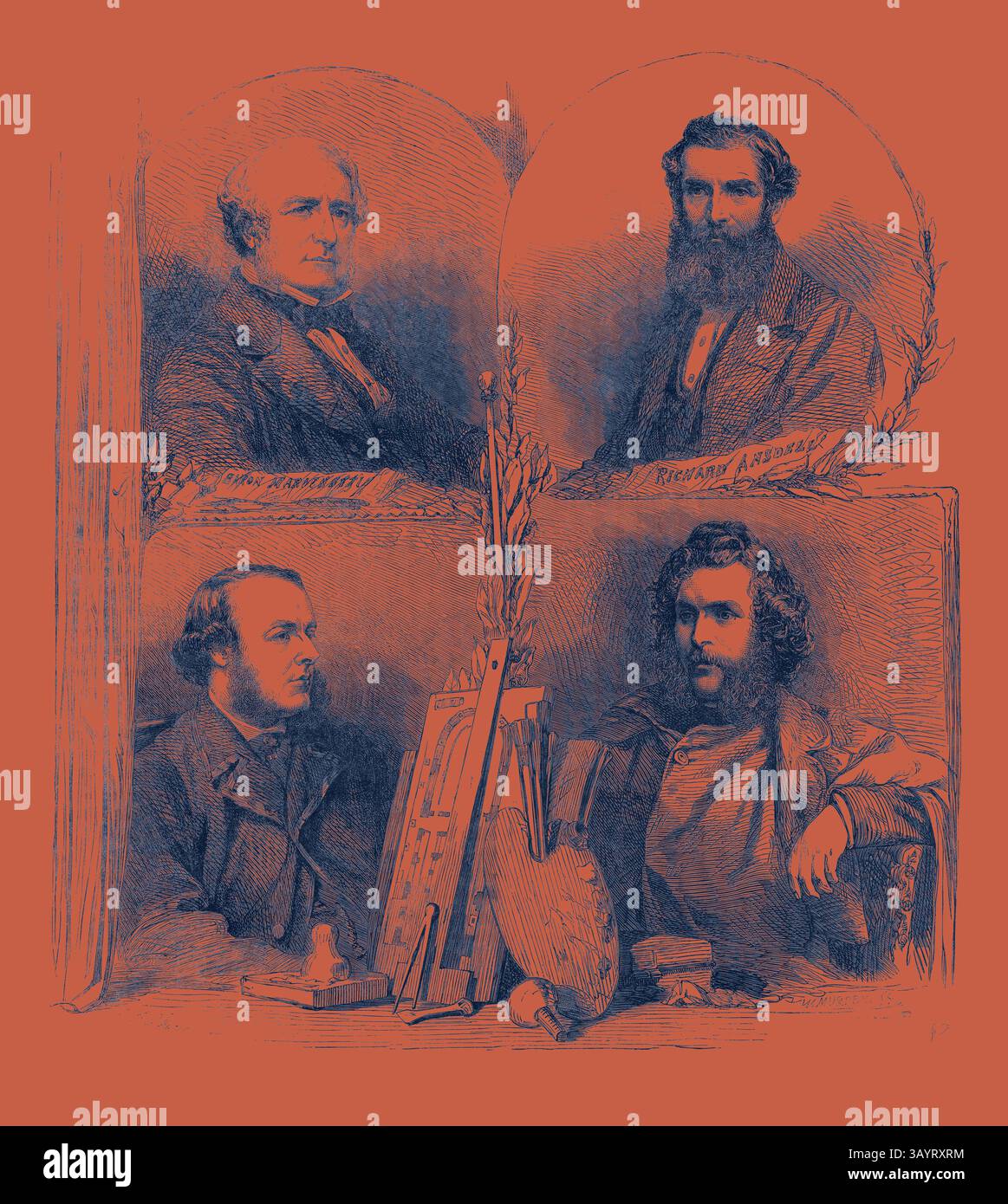 A historical collage featuring four distinguished men, each framed in ...