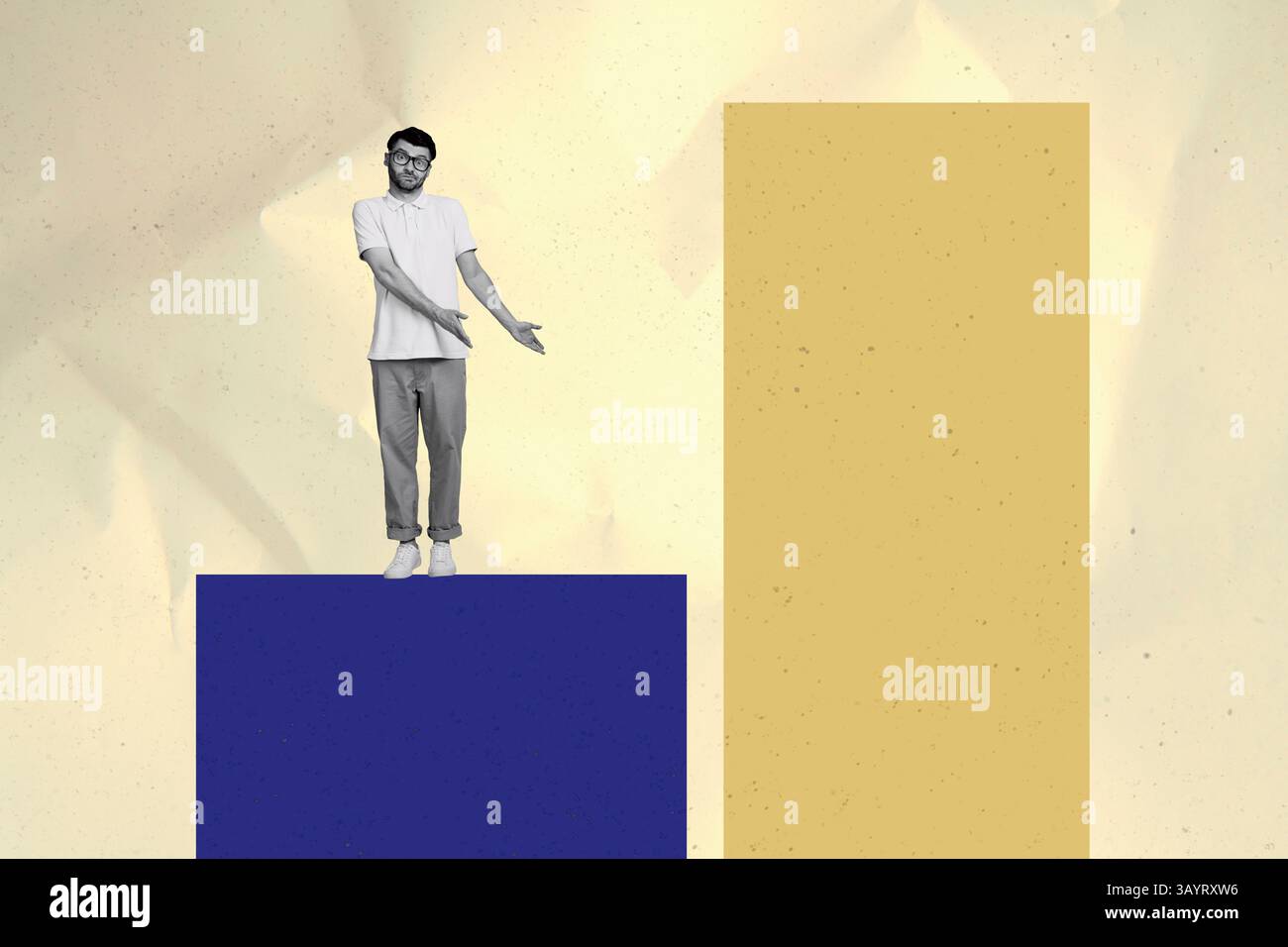 Poster pop collage of person demonstrate little big column on yellow ...