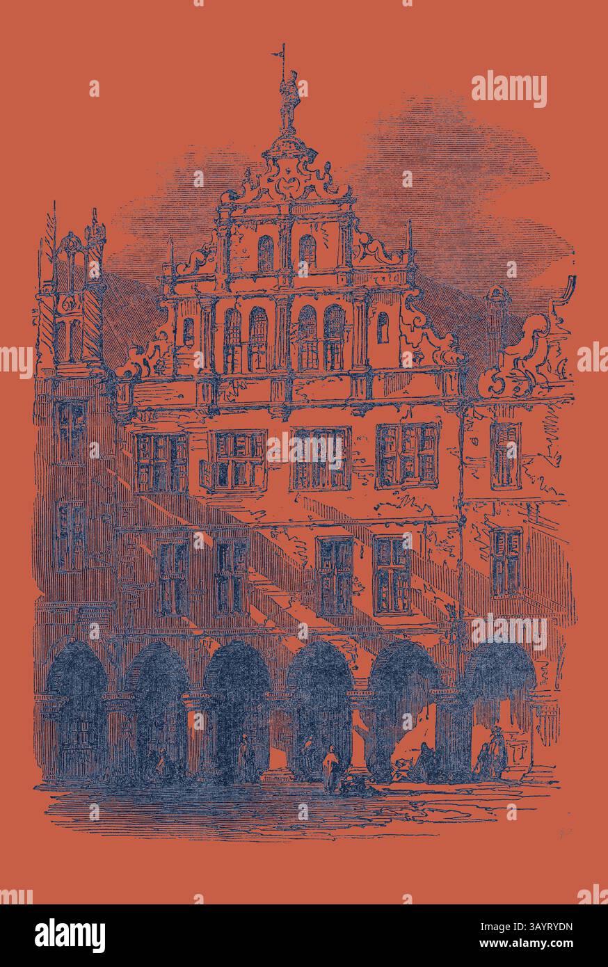 A detailed architectural rendering showcases a grand building with ...